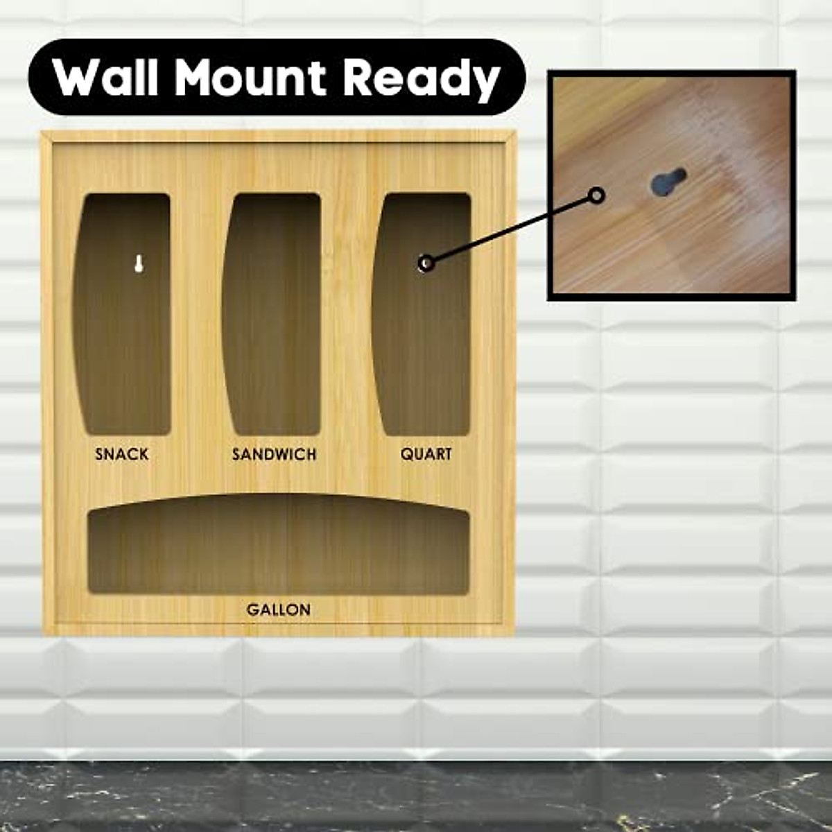 Ninjur Bamboo Ziploc Bag Storage Organizer & Dispenser for Kitchen Drawer – Food Baggie Organization Holder with Slider - Compatible with Gallon, Quart, Sandwich and Snack Plastic Bags