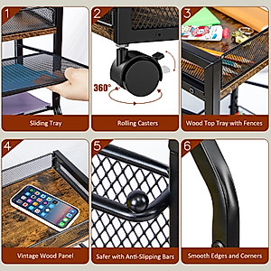 3IngSeagulls 5-Tier Rolling File Cart with Hanging File Folders, Mobile Desk File Organizer on Lockable Wheels, Wood & Mesh Paper Letter Sliding Trays Organization for Office, Home, School, Patent