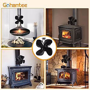 gohantee Heat Powered Stove Fan 4 Blades, Flue Pipe Hanging Fireplace Fan for Wood Logs Burners Fireplace Eco Friendly Efficiently Wood Stove Pipe Fan with Thermometer
