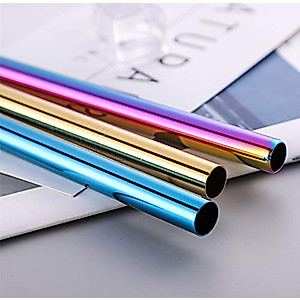 Sunwinc 100Pack Reusable Boba Straws&Jumbo Smoothie Straws-0.5" Wide. Stainless Steel 18/10 Extra Wide Reusable Metal Straws,Fat Boba Straws for Bubble Tea,Milkshakes,Jumbo Drinks (Rainbow-100Pack)