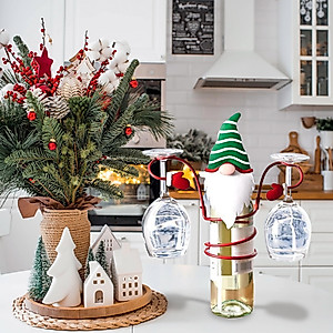Christmas Wine Glass Holder, Christmas Glass Wine Bottle Holder with Santa Gnome Wine Bottle Glass Desktop Organizer Rack for Bar Home Display Christmas Decor