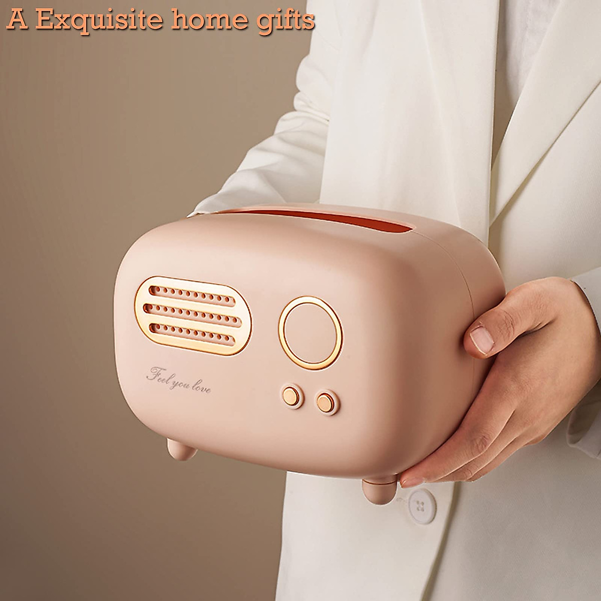Retro Radio Shape Tissue Cover Box, Practical and Cute for Kitchen,Bathroom Vanity Countertops, Bedroom Dressers,Night Stands, Desks and Tables, Creative Gift (Retro Radio Pink)