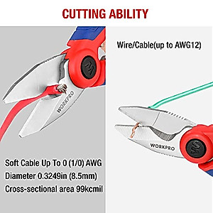 WORKPRO Stainless Electricians Scissors, 6.4" Professional Electrician Shears with Wire Stripper for Soft Cable