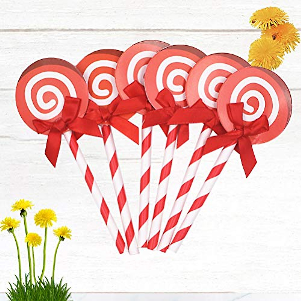 Amosfun Lollipop Cupcake Picks Paper Birthday Cake Toppers Lovely Lollipop Bow Cake Decorations Dessert Table Decorative Supplies Creative Lollipop Cake Insert Red for Party Cake Decortion