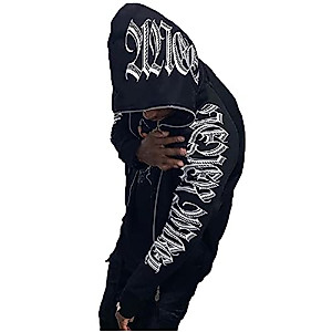 YEOU Women Rhinestone Y2K Spider Skeleton Hoodies Punk Jackets Streetwear Goth Harajuku Oversized Zip Up Hoodie