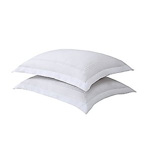 Bed Maker's Levinsohn Luxury Hotel Tailored Pillow Sham Pair, White with White Baratta Stitched Hem (2 Pack) Standard