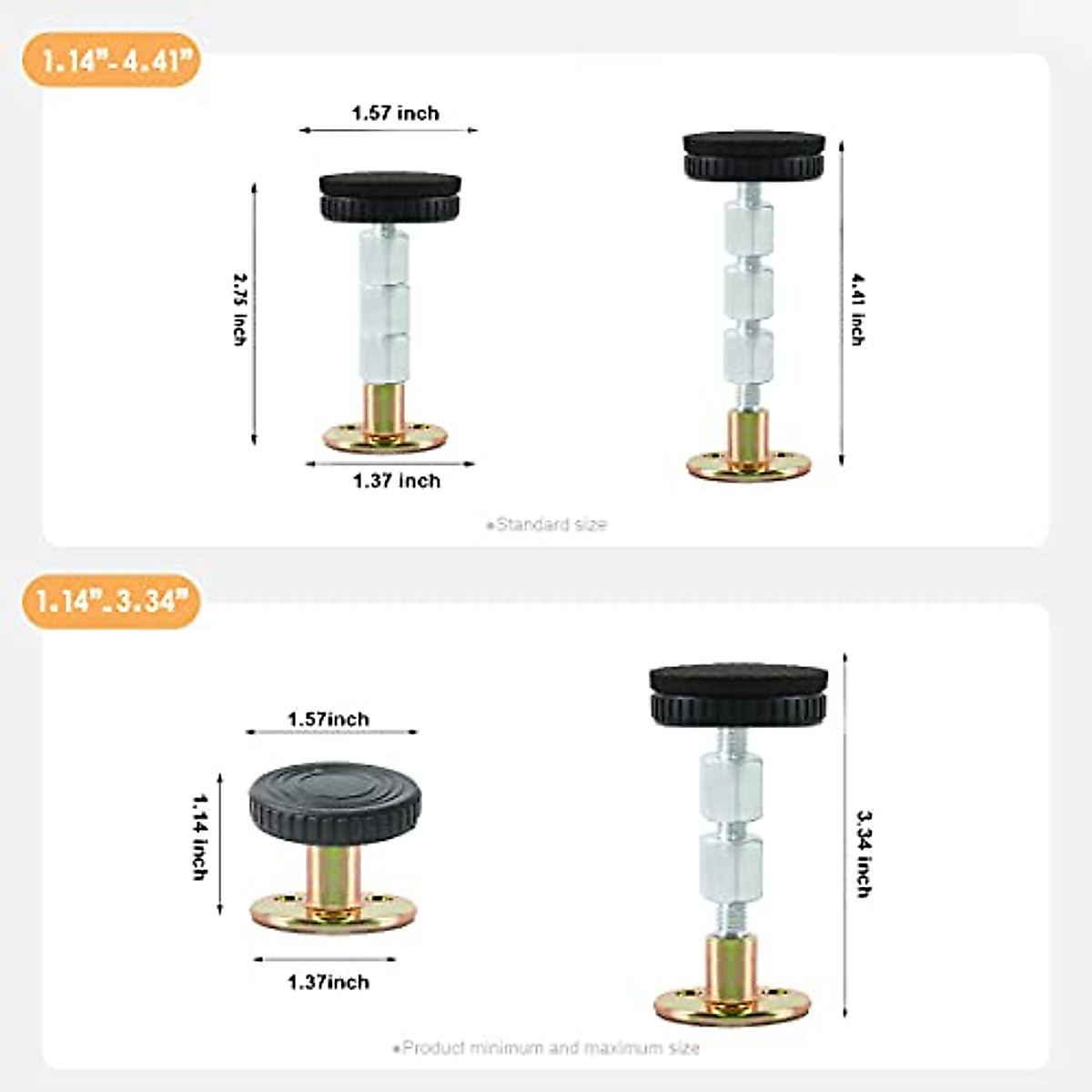 spasaling Headboard Stoppers, 4pcs Adjustable Bed Frame Anti-Shake Tool with Screw Couch Wall Spacer Headboard Stabilizer for Bedside Headboards, Cabinets, Loosening Sofas (1.18''-4.41'')