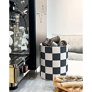 Swkien Utensil Holder，7.2 Inch Checkered Utensil Holder, Ceramic Cooking Utensil Spoon/Spatula Holder for Countertop, Kitchen Decor and Accessories for counte(Black)