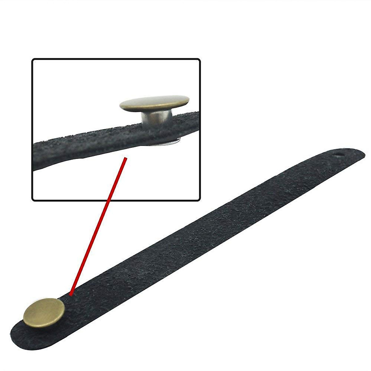 Genuine Leather Acoustic Guitar Strap Button - Single Strap(Black with Gold Button) 2 PCS - by PPX