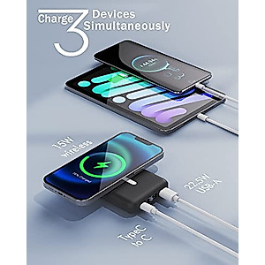 podoru Wireless Portable Charger, 10000mAh Magnetic Power Bank with Type-C Cable LED Display 22.5W PD Fast Charging Lighting Mag-Safe Battery Pack for iPhone 14/13/12/Mini/Pro/Pro Max-Black