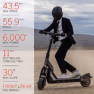 Segway SuperScooter GT2P Electric Scooter, Up to 55.9 Miles and 43.5 MPH, E Scooter Adults for Commuting w/t 11" Anti-Puncture Tubeless Tires, 2WD, Transparent Display, Suspension System