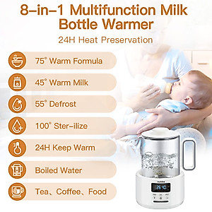 Instant Water Warmer, 8-in-1 Baby Bottle Warmer, Water Dispenser, Baby Formula Maker, Electric Kettle 1.5-Liter, Breastmilk Defroster, with Nightlight