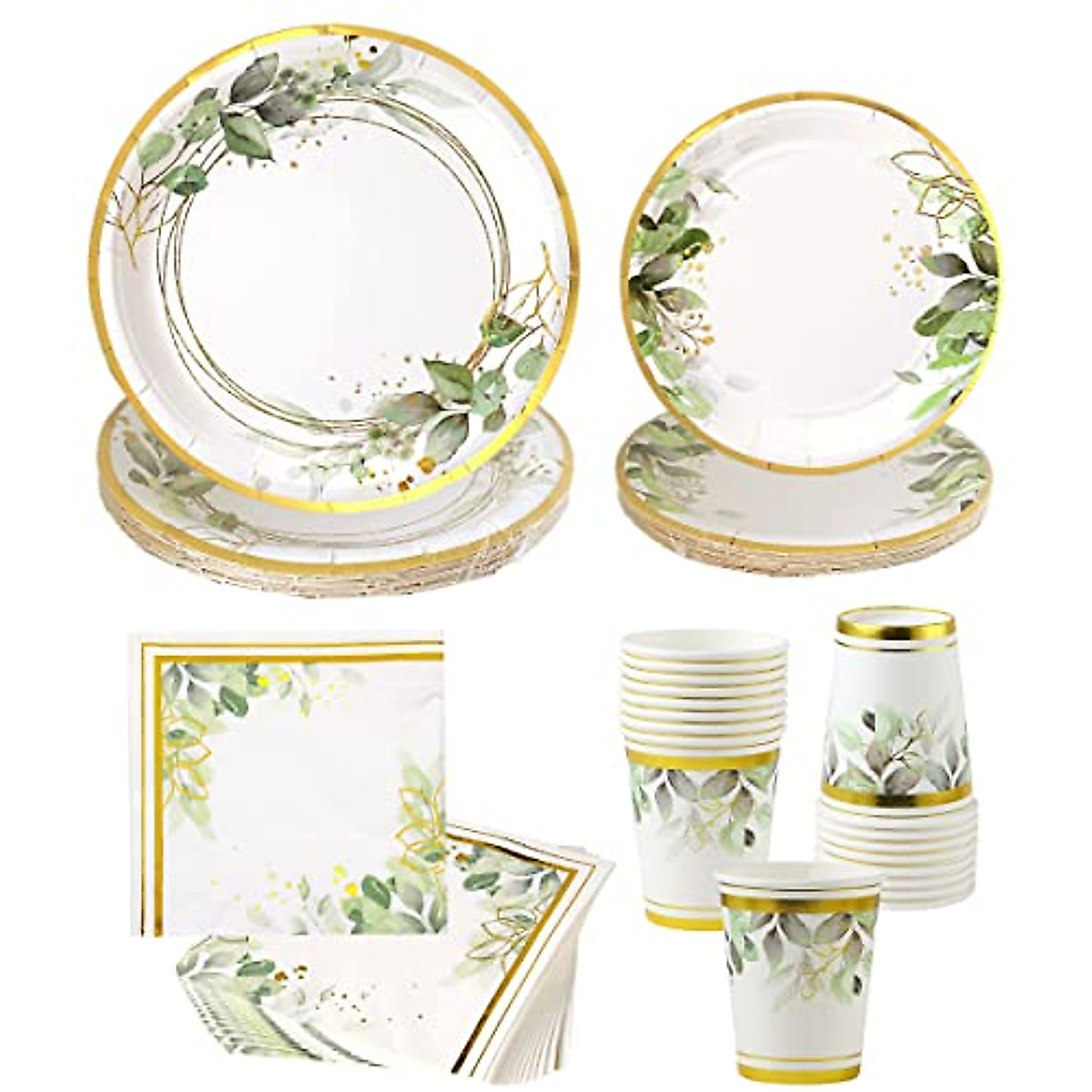 Winoo Design Green Plates and Napkins Party Supplies - Serves 16 - Greenery Theme Decorations