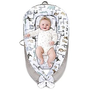 GIEFRNE Baby Nest Cover Baby Lounger Cover Newborn Bassinet Mattress for Baby 0-12M Portable Infant Floor Seat Co-Sleeping Baby Registry(Zoo), Pink
