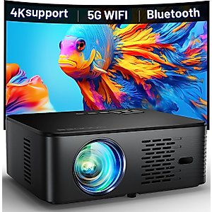 GooDee Projector 4K Support, Outdoor Projector with Wifi and Bluetooth, Android TV Projector 1080p with Auto Focus & Full-Sealed Optical Engine for Movie, Netflix/Prime Video Built-in, 8000+ Apps