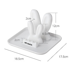 MYLAMZAL Spoon Rest for Stove Top,Spoon and Lid Rest,Pot Lid Holder While Cooking,Cute Spoon Rest for Kitchen Counter,Spoon Rest with Lid Holder,Stove Spoon Rest for Supoon、Pans、Spatula、Ladle - White