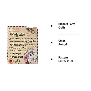AJIIUSV to My Aunt Blanket from Niece Quilt Envelope Throw Blankets Mothers Day Blanket Gifts for Auntie Flannel Blanket Birthday Women's Day Holiday 50"x60"