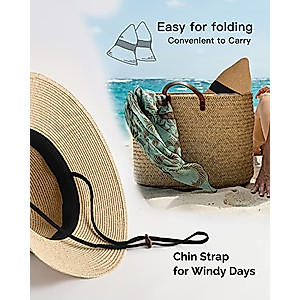 FURTALK Womens Beach Sun Straw Hat UV UPF50 Travel Foldable Brim Summer UV Hat