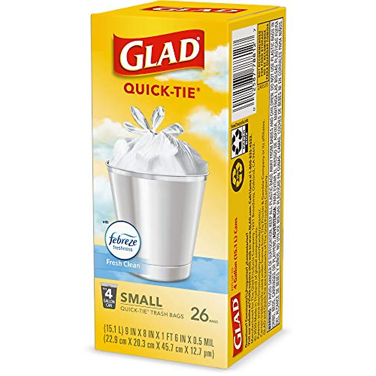 GLAD Small Trash Bags - 4 Gallon Trash Bag for Waste Basket, Gain Fresh Clean Scent, 26 Count (Pack of 6)
