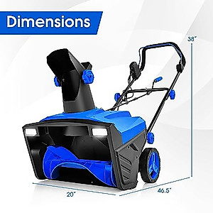 Safstar Snow Blower, 20-Inch 15-AMP Walk-Behind Snow Thrower W/LED Headlights & 180° Rotating Chute, 30FT Throwing Distance, 10" Depth Clearing Path, Electric Corded Snowblower for Driveway (Blue)