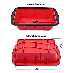 1.5 Pound Non-Stick Silicone Loaf Pan With Reinforced Steel Frame Inside, Meat Loaf Pan Mold For Homemade Baking, Toast, Brownie, Bread, BPA Free, Dishwasher, Microwave, Oven and Freezer Safe (Red)