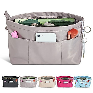 Vercord Premium Nylon Purse Organizer Tote Handbag Insert Organizers Bag in Bag Zipper 13 Pockets Grey Large