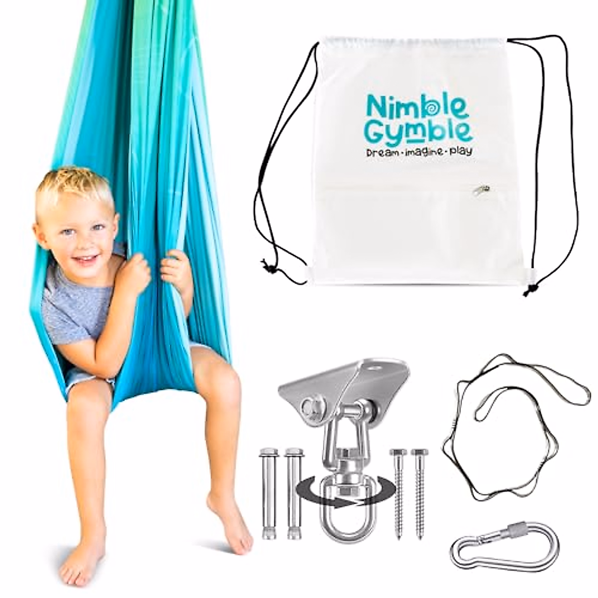 Sensory Swing for Kids Indoor (Hardware Included) | Double-Layered Reversible Ceiling Swing up to 200 lbs. | Indoor Sensory Swing | Therapy Swing | Cuddle Swing Toddler Hammock | 360° Swivel Hardware