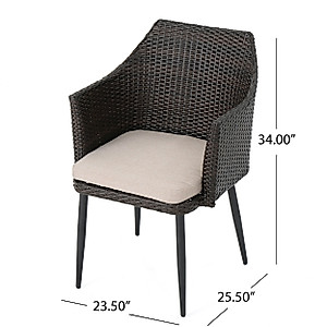 Christopher Knight Home Iona Outdoor Wicker Dining Chairs with Metal Legs and Water Resistant Cushions, 2-Pcs Set, Multibrown / Textured Beige / Dark Brown