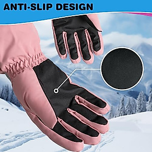 ThxToms Kids Winter Gloves, Waterproof Ski Snow Gloves for Boys and Girls, Winter Warm Gloves for Cold Weather Outdoor Play(Morandi Pink, M)