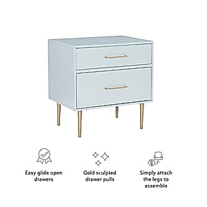 Linon Modern Ice Blue Gold Hardware Lennon Two Drawer Nightstand