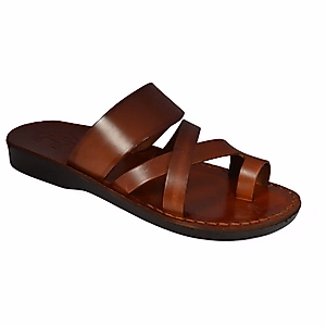 Men's Biblical Jesus Sandals Natural Genuine Camel Leather Toe Loop Handmade From Jerusalem Flip Flops Brown Black Holy Land (Brown, numeric_10)