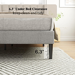 HAOARA Queen Bed Frame with Headboard and Upholstered Wingback, Modern Platform Bed Frame, Mattress Foundation Wooden Slats Support, No Box Spring Needed, Easy Assembly, Light Grey