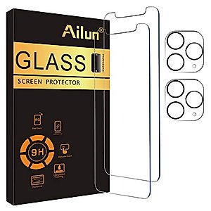Ailun 2 Pack Screen Protector for iPhone 11 Pro[5.8 inch] + 2 Pack Camera Lens Protector,Tempered Glass Film,[9H Hardness] - HD