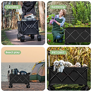 Famiry Collapsible Folding Wagon Cart Heavy Duty Foldable, Beach Wagon with Big All-Terrain Wheels for Sand, Outdoor Wagon Heavy Duty Folding for Camping Garden Sports, Black