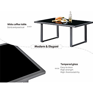 ovios Patio Furniture Set 6 Pieces Outdoor Aluminum Sofa Couch with Coffee Table Ottomans Cushions High Back Sofa All Weather Conversation Set, Black-Grey Stripe