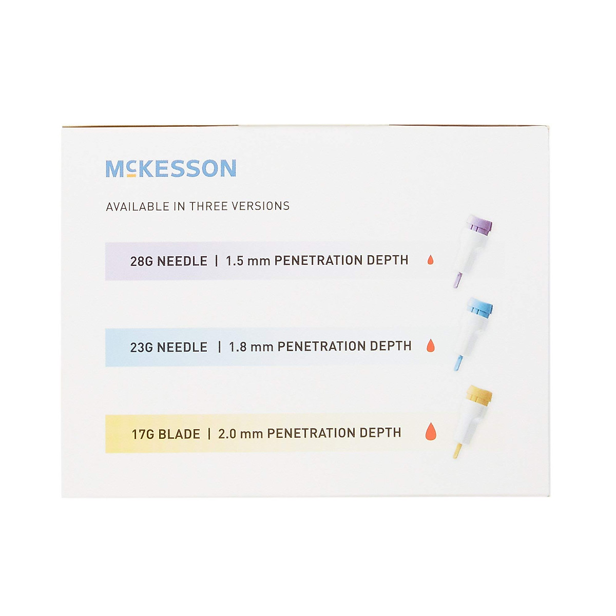 McKesson Safety Lancets, Sterile, Push-Button, 17 Gauge Blade, 2 mm, 100 Count, 1 Pack