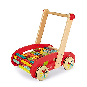 Janod Wooden ABC Buggy Cart with 30 Blocks - Ages 1+ - J05379