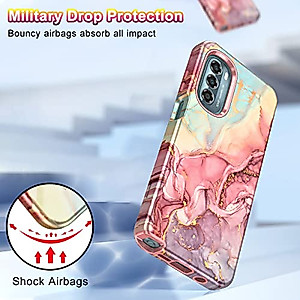 Btscase for Moto G Stylus 5G 2022 Case (NOT FIT 4G), Marble 3 in 1 Heavy Duty Shockproof Full Body Rugged Hard PC+Soft Silicone Drop Protective Women Girl Cover for Moto G Stylus 5G 2022, Rose Gold