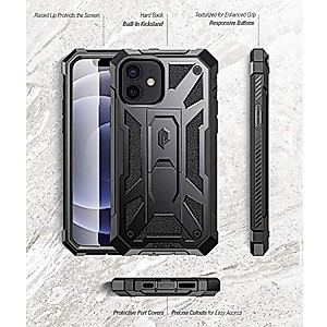 Poetic Spartan for iPhone 12/ iPhone 12 Pro 6.1 inch Case, Full-Body Rugged Dual-Layer Metallic Color Accent with Premium Leather texture Shockproof Protective Cover with Kickstand, Metallic Gun Metal