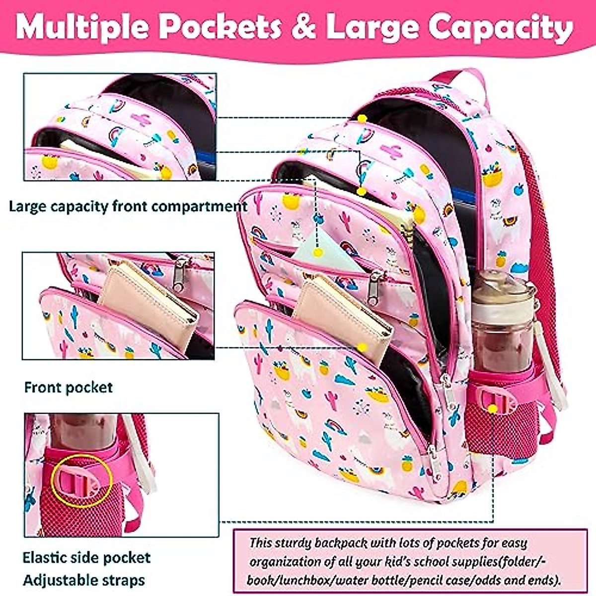 BLUEFAIRY Llama Toddler Backpack Kindergarten Preschool Backpack Cute Bag for Kids Fruits Cactus Bookbags Lightweight Carry Bag for Girls Animals Alpaca Gifts 2-4 3-5