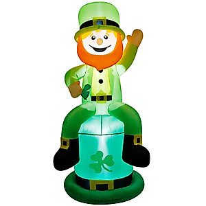 yofit 5 FT St. Patrick's Day Inflatable Leprechaun, Blow up Leprechaun Shamrock Outdoor Decoration with LED Lights, Perfect for Yard Garden Lawn Front Door Holiday Decor