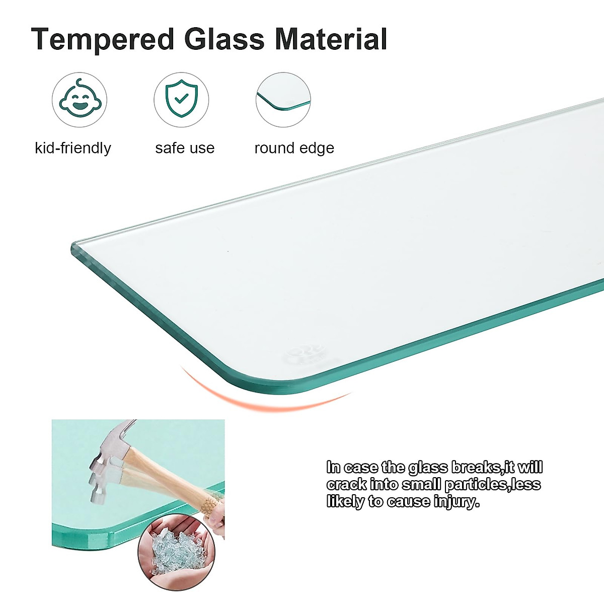 Koilria Glass Shelves, Glass Shower Shelves for Bathroom Tempered Glass Floating Shelves for Wall with Aluminum Brackets, 2 Tiers, 15 x 5 Inches, Drill or No Drill Install