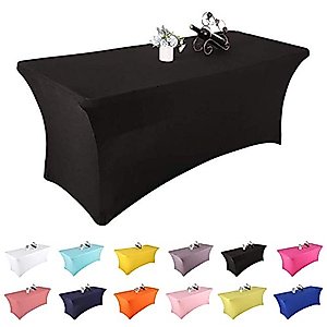 Yetomey Rectangular Fitted Spandex Tablecloths Stretchable Patio Table Covers for Birthday Party Wedding Pop Up Shop More Flexibility & Weight (Black 6FT)