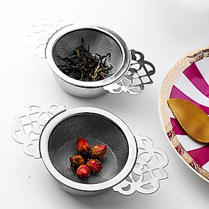 Vankcp 4 Set Tea Strainers with Drip Bowls, Loose Leaf Tea Strainers with Double Winged Handles Extra Fine Mesh Tea Infuser Brew Loose Leaf Tea, Spices, Seasonings