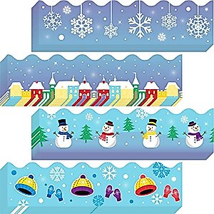 60 Pieces Christmas Bulletin Borders Snowflakes Winter Snowman Borders Christmas Themed Trim Board Stickers Label Stickers for Classroom Decoration Birthday Christmas Party Supplies