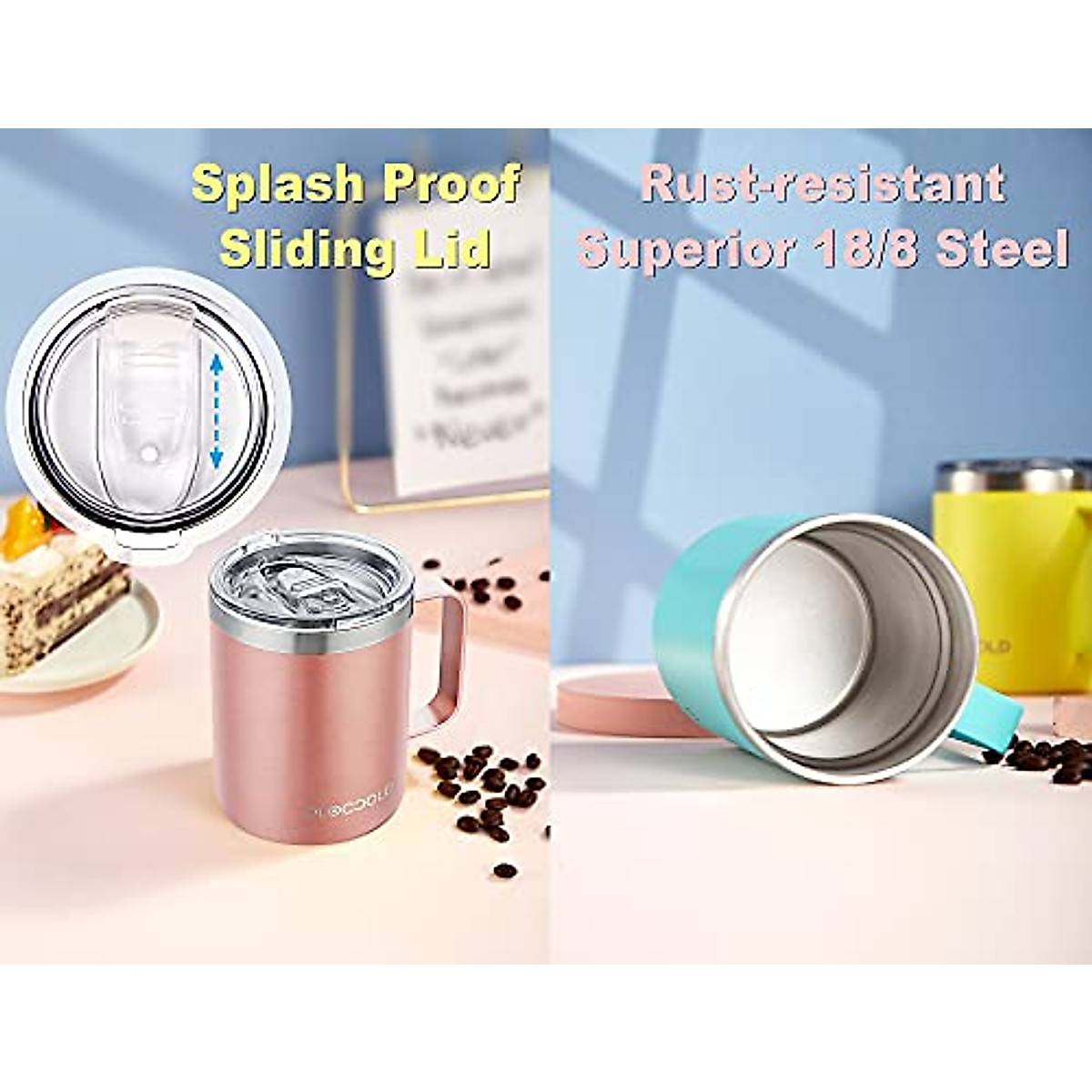 DLOCCOLD Insulated Coffee Mug with Handle 12 oz Stainless Steel Travel Coffee Cup with Lid Spill Proof Reusable Thermos Coffee Cups for Men Women