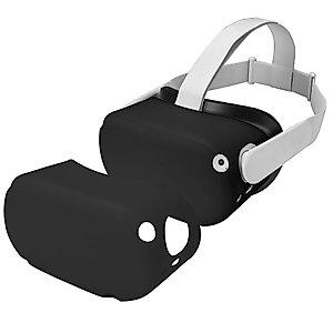 X-super Home 2021 Newest Silicone VR Shell Case for Oculus Quest 2 Soft Membrane VR Headset Protection Anti-scrach Shock-Resistant Accessories for Q2 (Black)