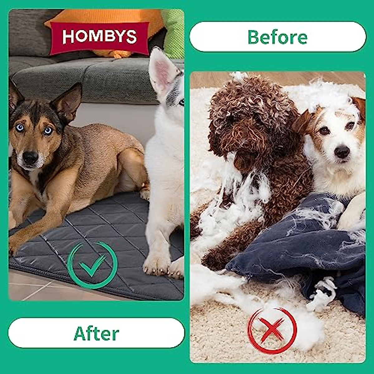 HOMBYS Chew Proof Tough Dog Crate Pad Mat 18"x29", Durable Pet Bed Mat for Teething Puppy Who Chew Their Beds, Upgraded Indestructible Training Fabric Kennel Pad for Dogs Crate Cages
