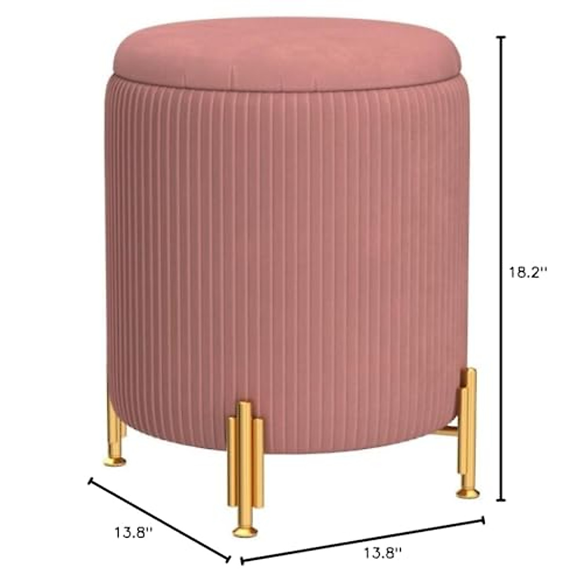 Mxfurhawa Round Ottoman Foot Stool with Storage and Metal Legs for Living Room Bedroom, Velvet Upholstered Footrest Stool Support 300lbs Modern Padded Seat Ottoman Coffee Table (Dusty Rose)