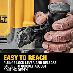 DEWALT Plunge Router 15 AMP, Includes Spindle Lock Button, 1/4” and 1/2” Collets, Built-In LED Light, Corded (DWE625) ,Yellow